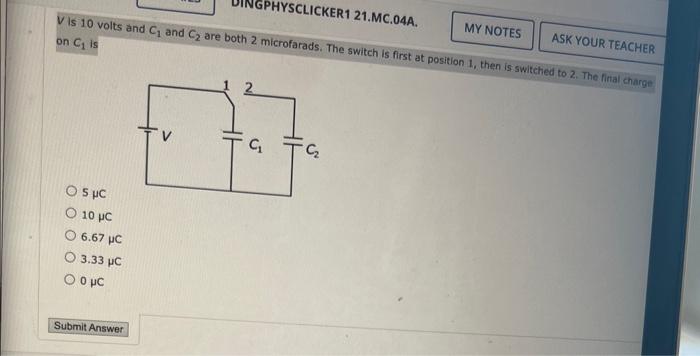 Solved V is 10 volts and C1 and C2 are both 2 microfarads. | Chegg.com