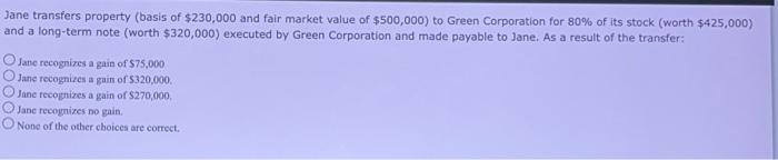 Solved Jane transfers property (basis of $230,000 and fair | Chegg.com