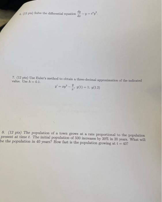 Solved 6. (12 pts) Solve the differential equation | Chegg.com
