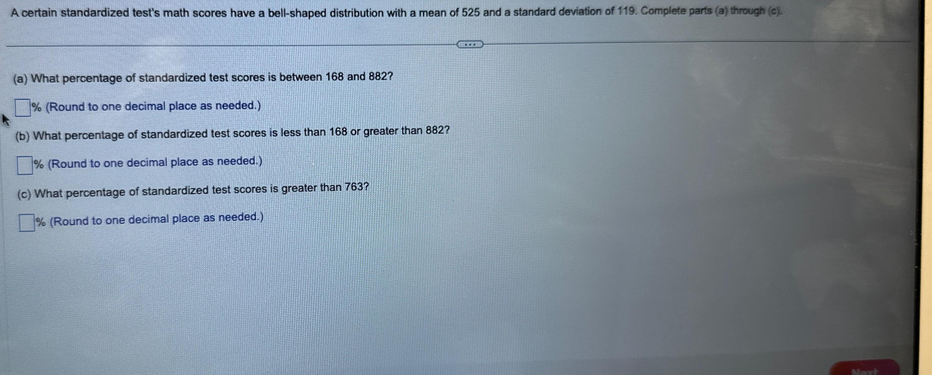 Solved A certain standardized test's math scores have a | Chegg.com