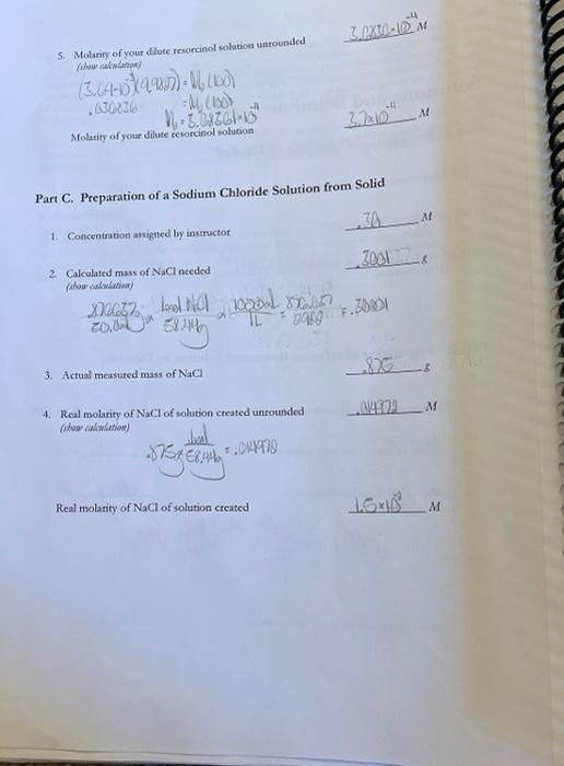Part D. Serial Dilution with Resorcinol CC Hy (OH) , | Chegg.com