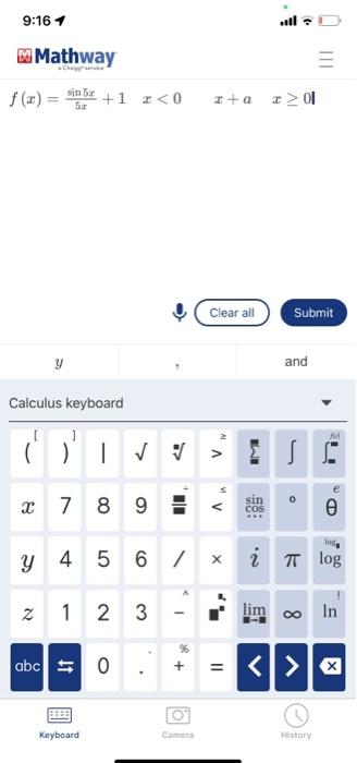 Solved find" a "and determine if the function is continuous | Chegg.com
