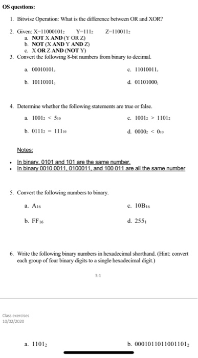 Solved OS questions: 1. Bitwise Operation: What is the | Chegg.com