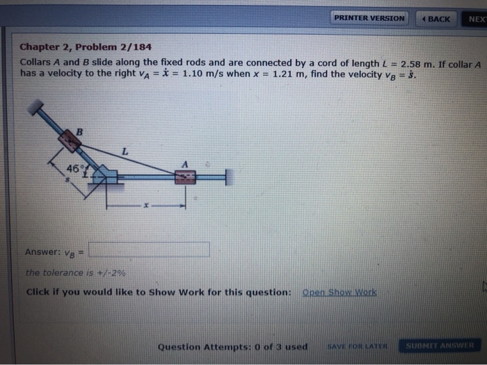 Solved PRINTER VERSION BACK NEX Chapter 2, Problem 2/184 | Chegg.com