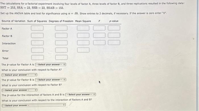 Solved The calculations for a factorial experiment involving | Chegg.com Solved The calculations for a factorial experiment involving | Chegg.com
