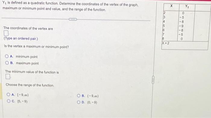 Solved Y1 is defined as a quadratic function. Determine the | Chegg.com