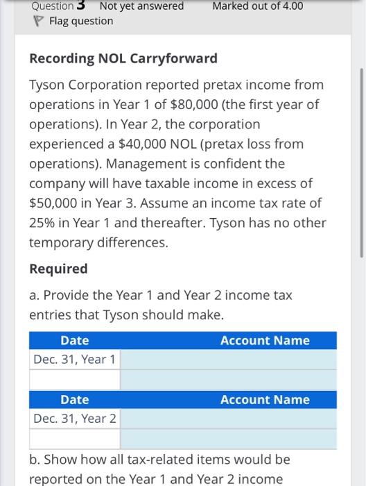 Solved Recording NOL Carryforward Tyson Corporation reported | Chegg.com