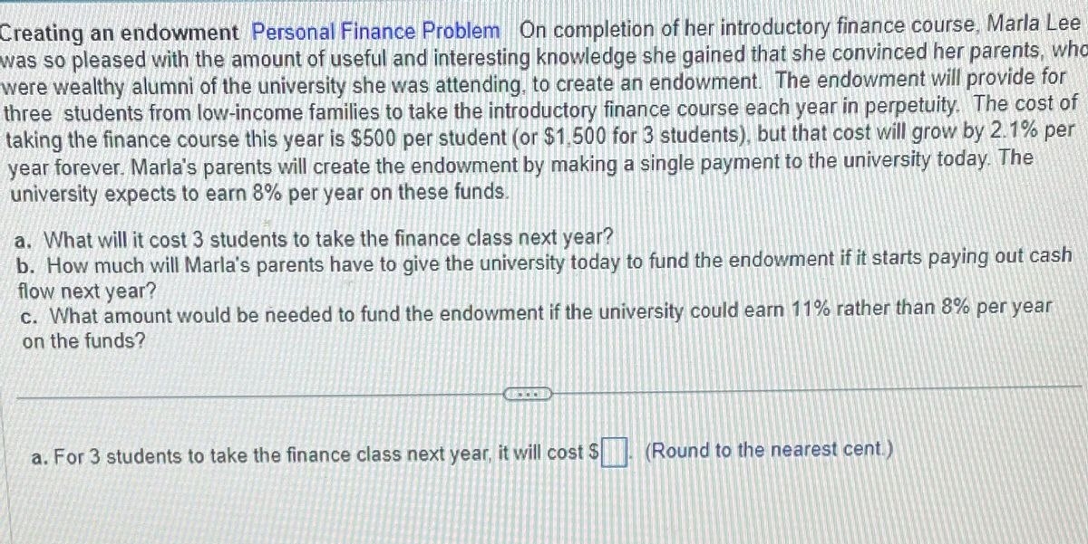 Solved Creating an endowment Personal Finance Problem On | Chegg.com