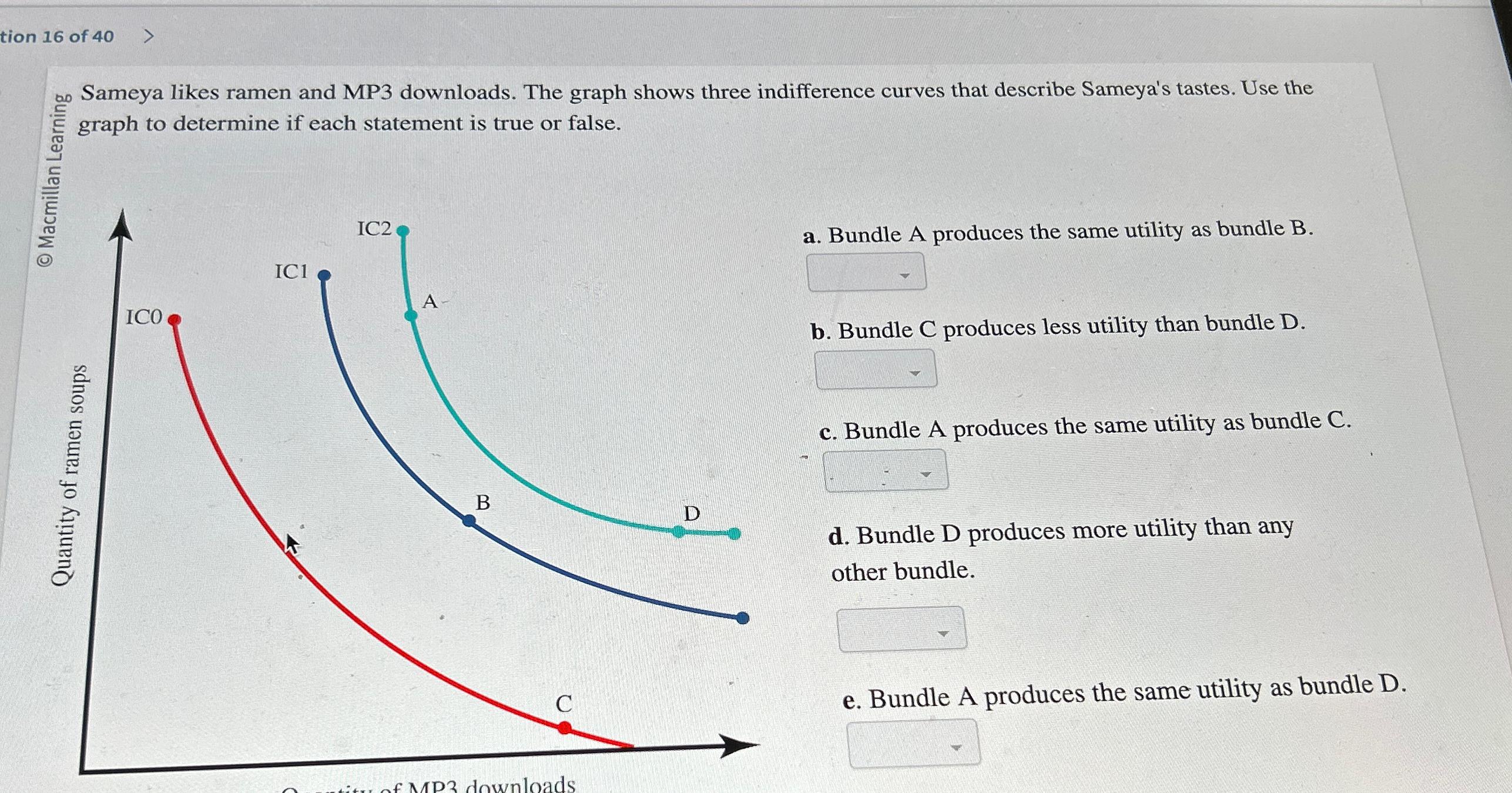 Solved tion 16 ﻿of 40a. ﻿Bundle A produces the same utility | Chegg.com