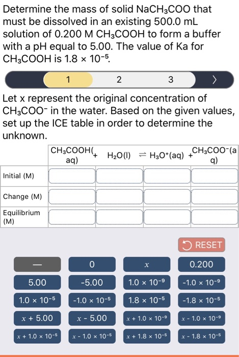 Solved Determine the mass of solid NaCH3COO that must be | Chegg.com