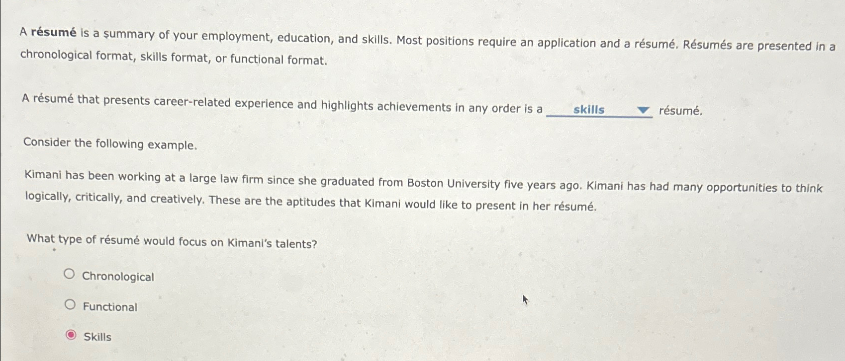 Solved A résumé ﻿is a summary of your employment, education, | Chegg.com