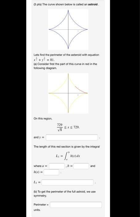 Solved 3 pts) The curve shown below is called an astroid. | Chegg.com