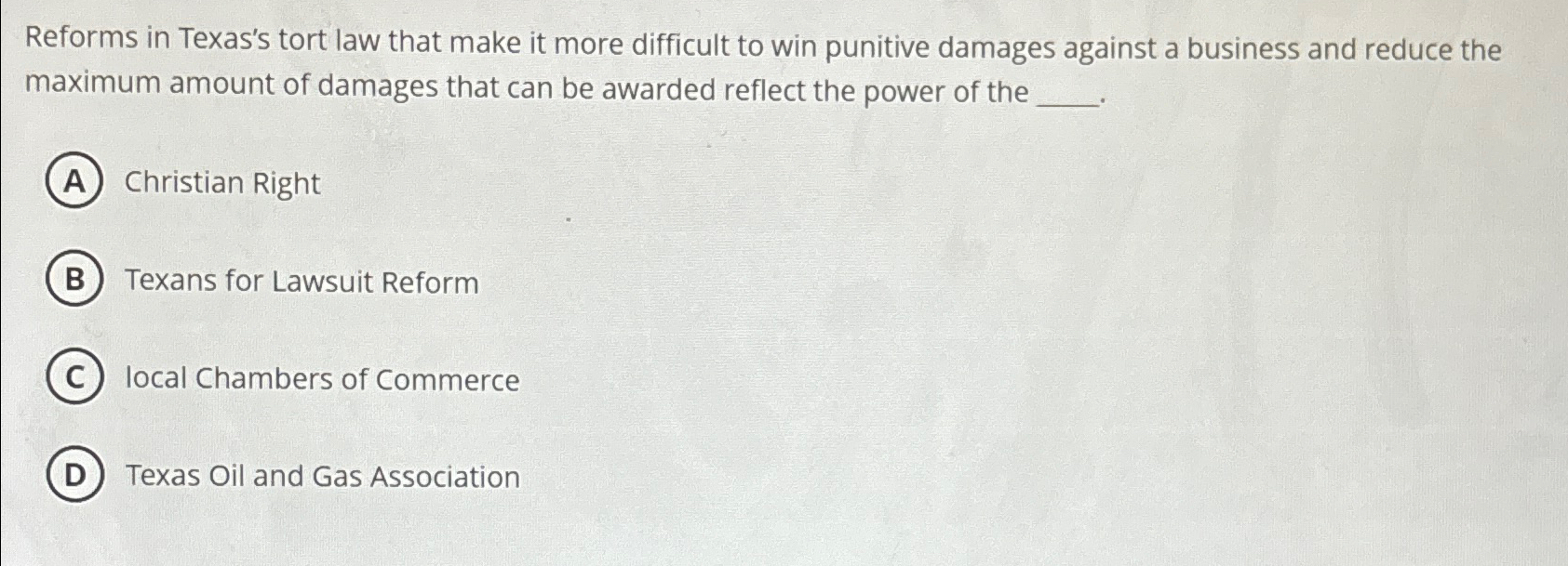Solved Reforms in Texas's tort law that make it more | Chegg.com