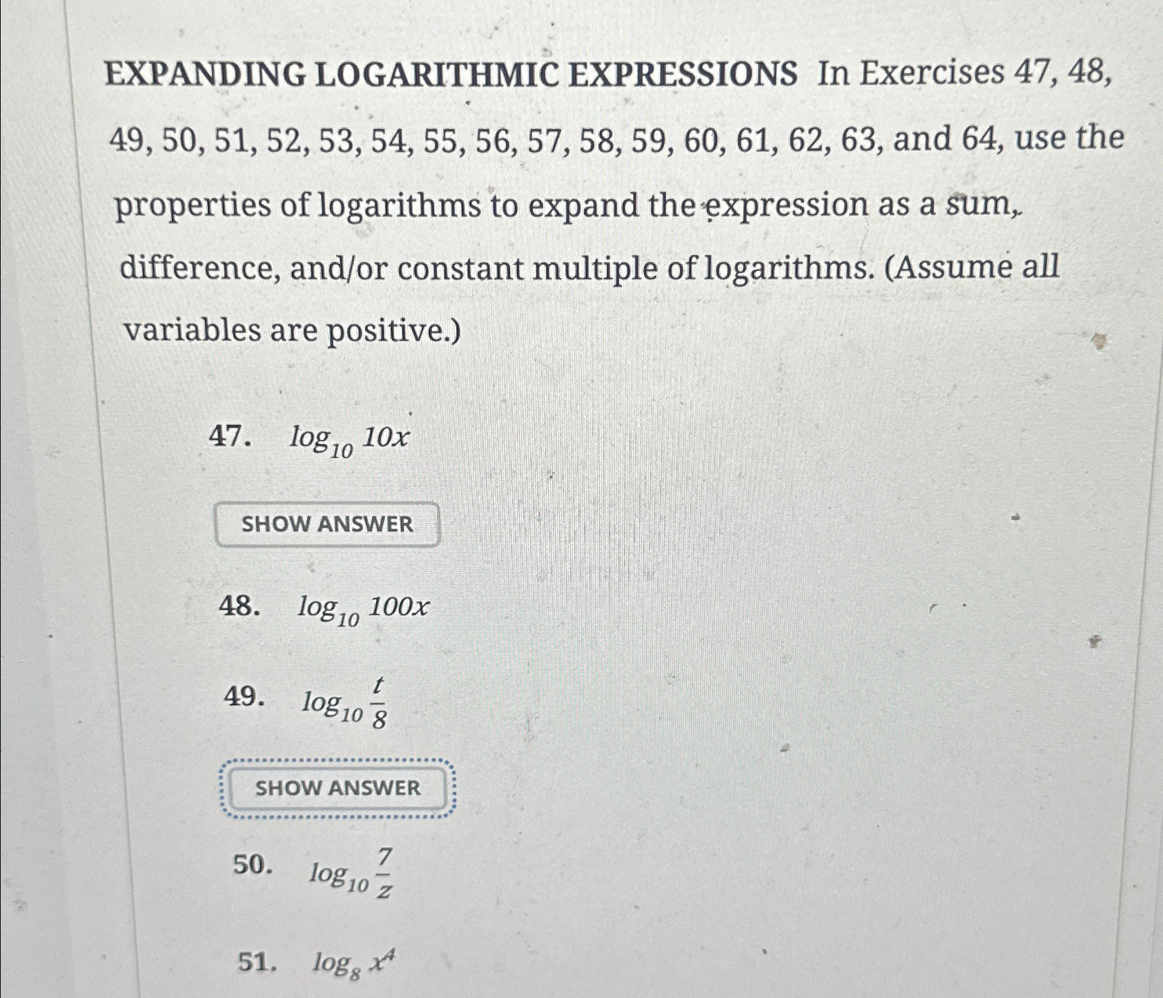 Solved EXPANDING LOGARITHMIC EXPRESSIONS In Exercises | Chegg.com