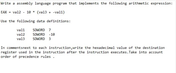 Solved Write a assembly language program that implements the | Chegg.com