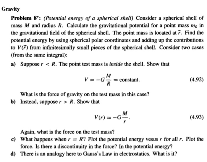 Solved Gravity Problem 8": (Potential energy of a spherical | Chegg.com