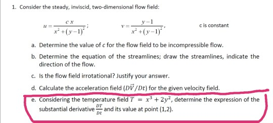 Solved 1. Consider the steady, inviscid, two-dimensional | Chegg.com