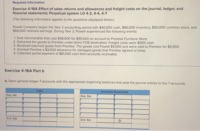 Solved Required information Exercise 4-16A Effect of sales | Chegg.com