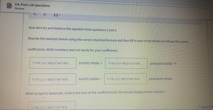 Solved Now let's try and balance the equation from questions | Chegg.com