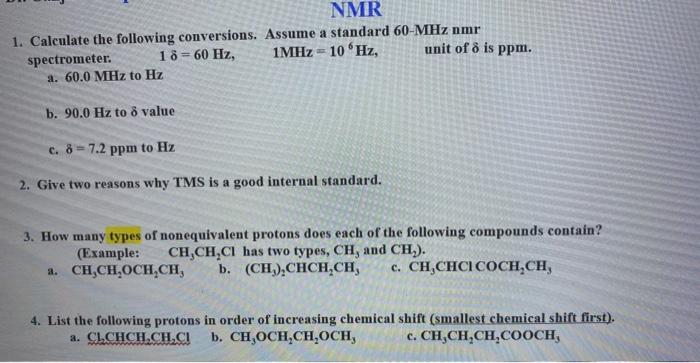 Solved NMR 1. Calculate the following conversions. Assume a | Chegg.com