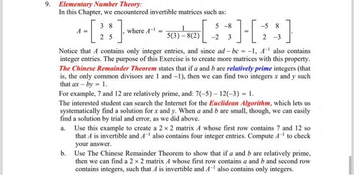 Solved 9. Elementary Number Theory: In this Chapter, we | Chegg.com