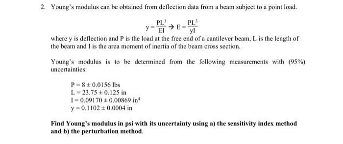 Solved 2. Young's modulus can be obtained from deflection | Chegg.com