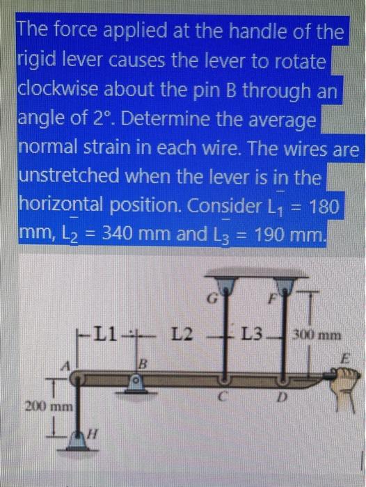 Solved The force applied at the handle of the rigid lever | Chegg.com