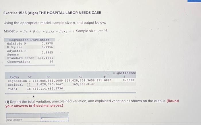 Solved 1 Report The Total Variation Unexplained