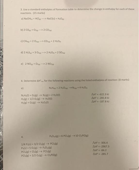 PSC 20 - Calculating Enthalpy Assignment Name: 1. | Chegg.com