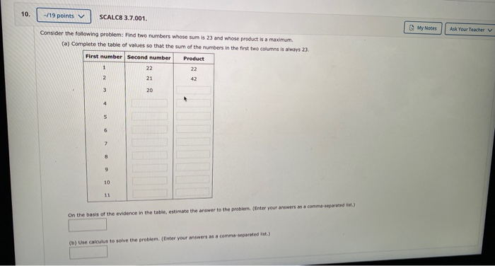 Solved 10. -/19 points S CALCB 3.7.001. Consider the | Chegg.com