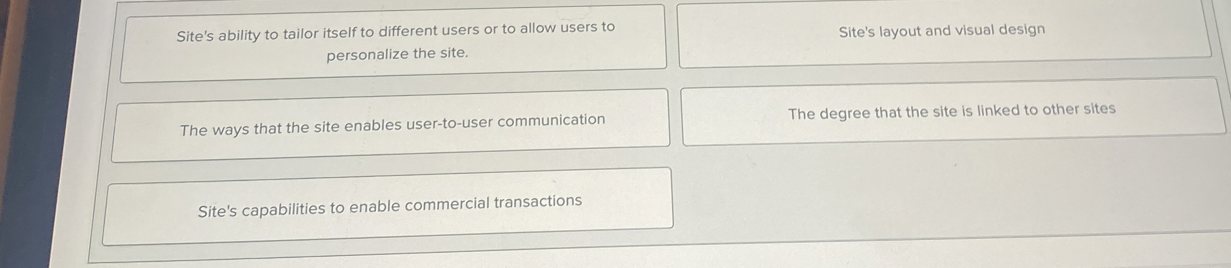 Solved Site's ability to tailor itself to different users or | Chegg.com