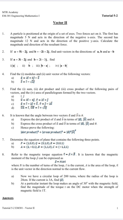 Solved MTR Academy EM-301 Engineering Mathematics Tutorial | Chegg.com