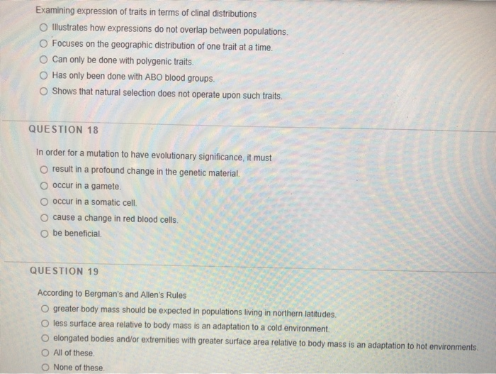 Solved Examining expression of traits in terms of clinal | Chegg.com