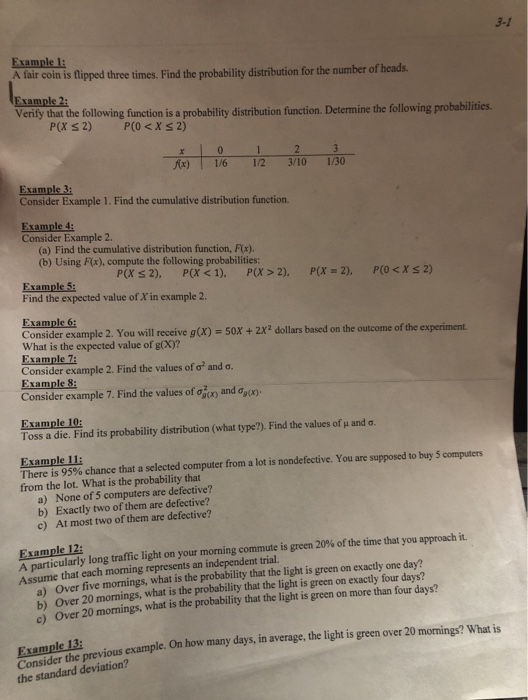 Solved Example 1: A fair coin is flipped three times. Find | Chegg.com