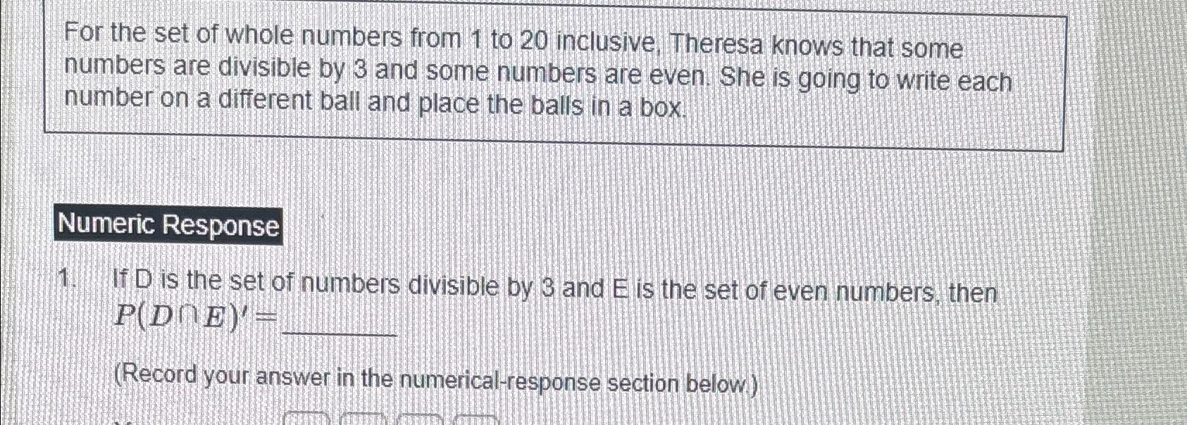 Solved For the set of whole numbers from 1 ﻿to 20 | Chegg.com