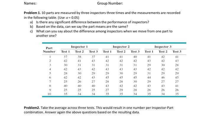 Solved Problem 1.10 parts are measured by three inspectors | Chegg.com