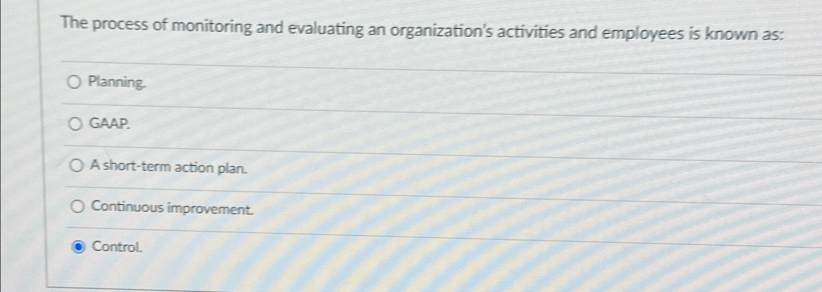 Solved The process of monitoring and evaluating an | Chegg.com