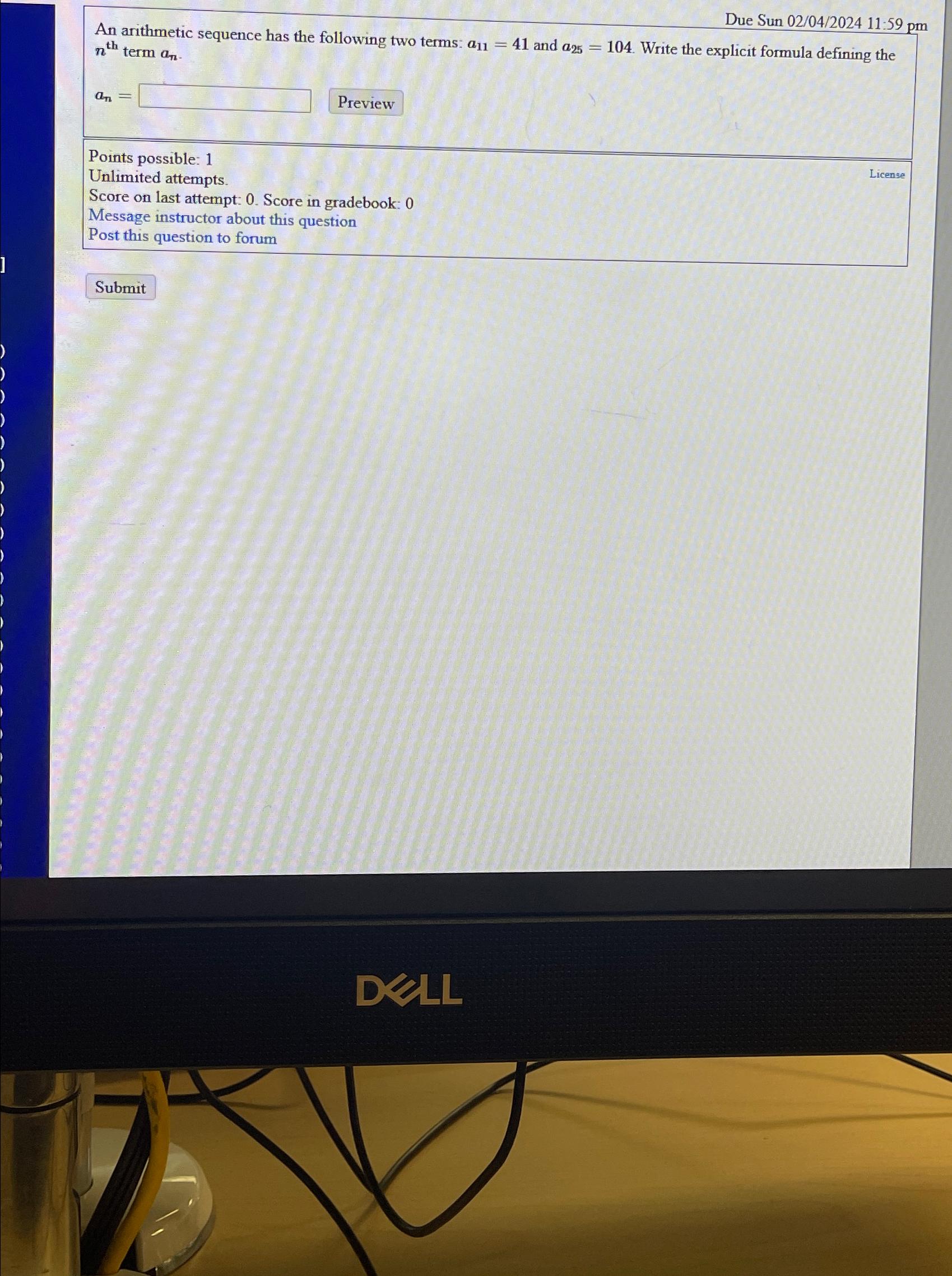 Solved Due Sun 02/04/2024 11:59 ﻿pmAn arithmetic sequence | Chegg.com