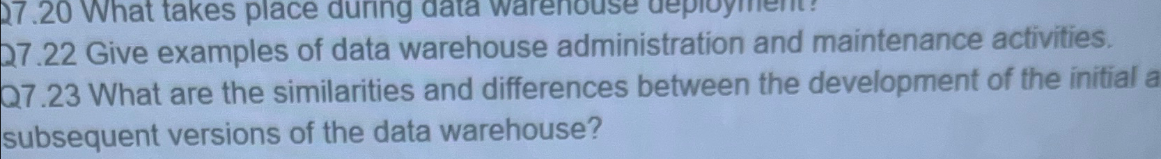 Solved 27.22 ﻿Give examples of data warehouse administration | Chegg.com