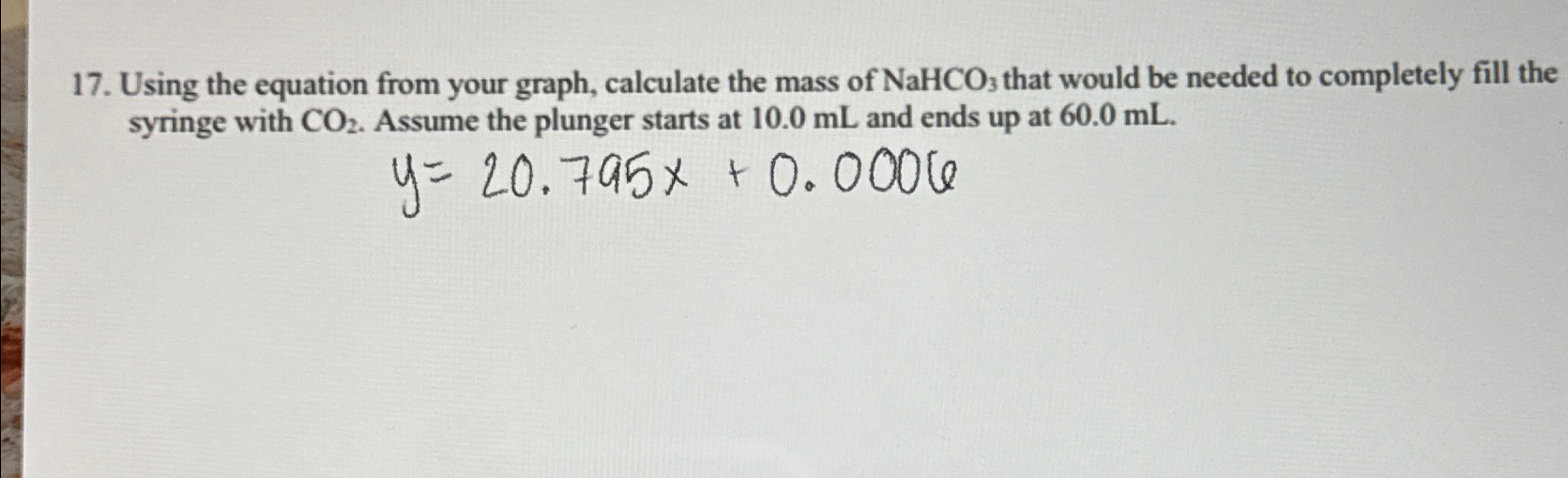 Solved Using the equation from your graph, calculate the | Chegg.com