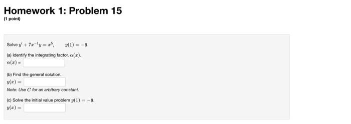 Solved Homework 1: Problem 15 (1 point) Solve | Chegg.com