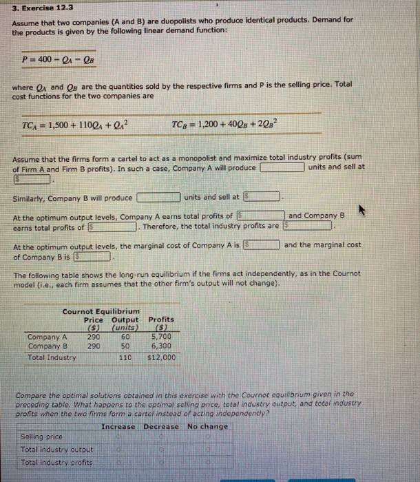 Solved 3. Exercise 12.3 Assume that two companies (A and B) | Chegg.com