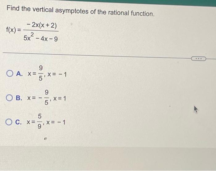 Solved Find the vertical asymptotes of the rational | Chegg.com