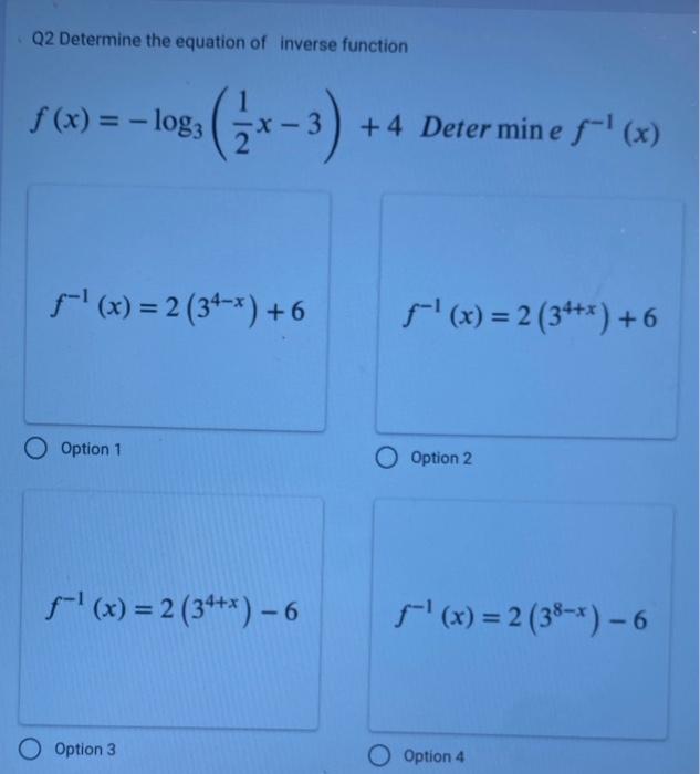 Solved Q2 Determine the equation of inverse function | Chegg.com