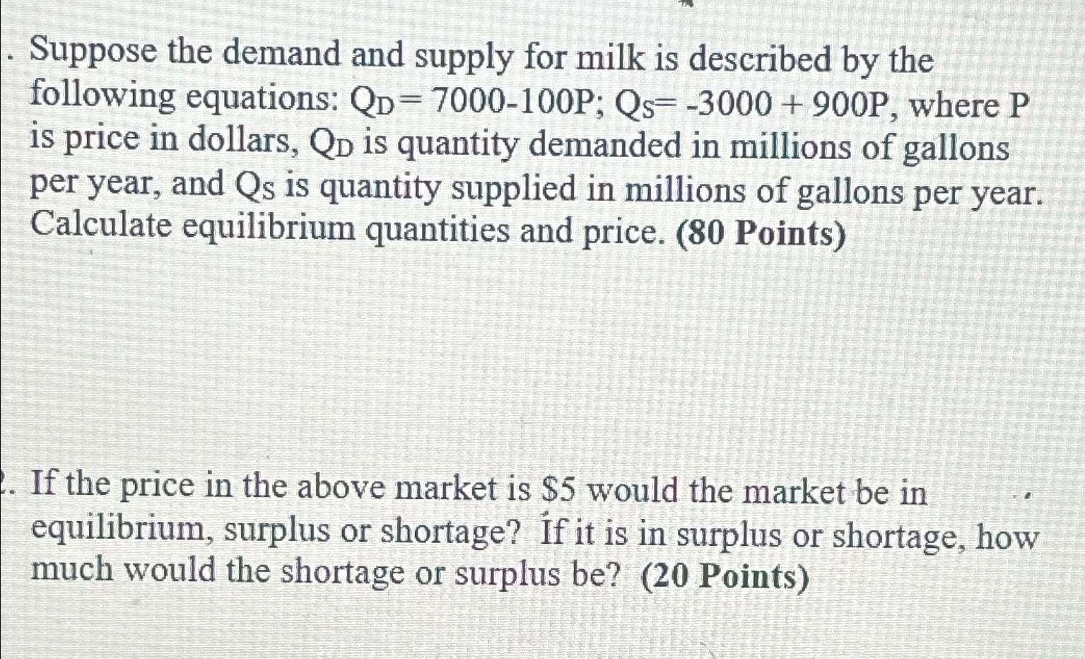 Solved Suppose the demand and supply for milk is described | Chegg.com