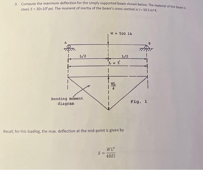Solved 9. Compute the maximum deflection for the simply | Chegg.com