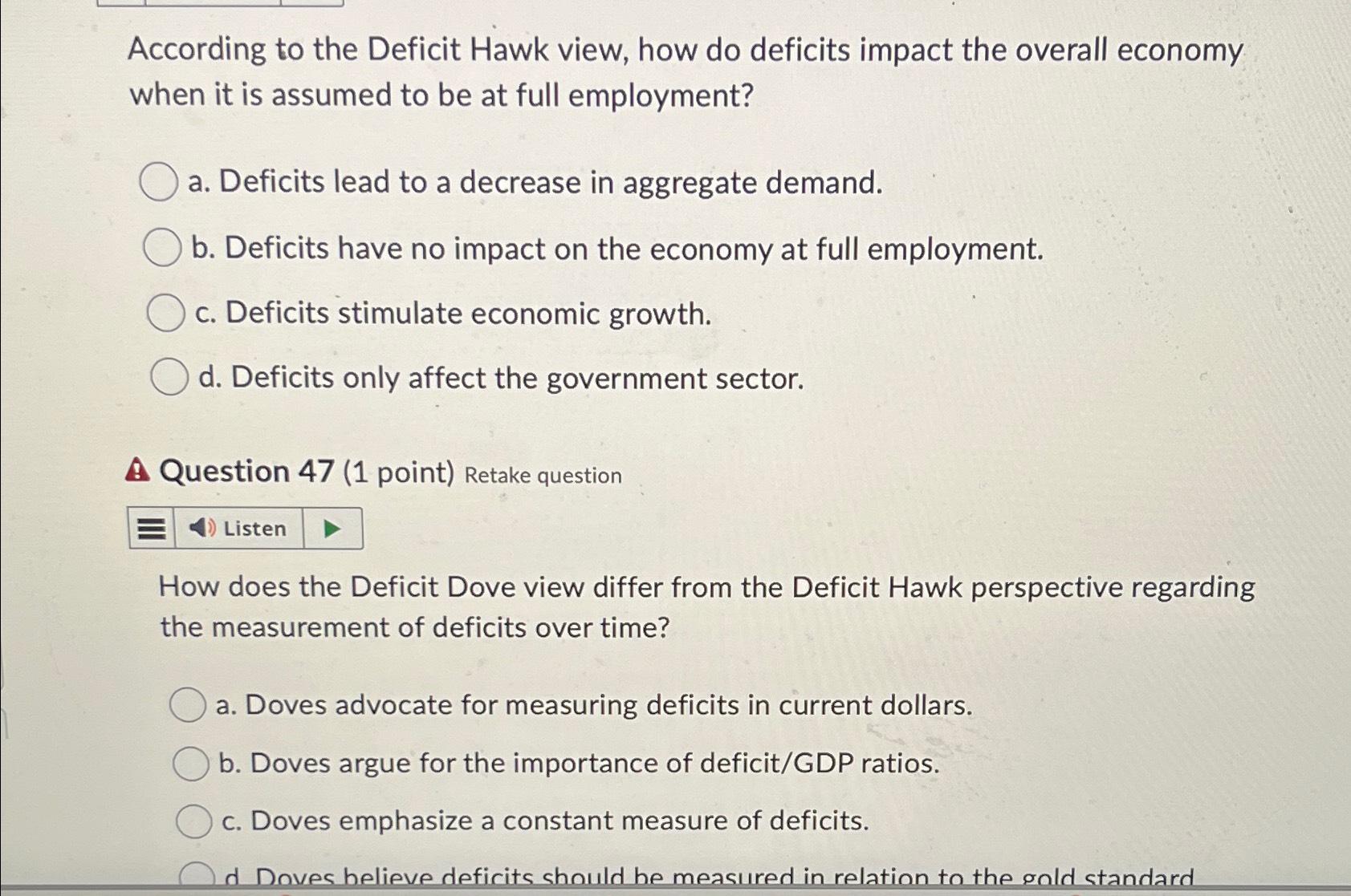 Solved According to the Deficit Hawk view, how do deficits | Chegg.com