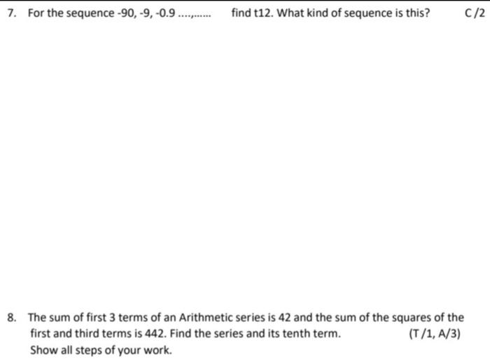 Solved This is MCR3U, sequence and series. please answer | Chegg.com
