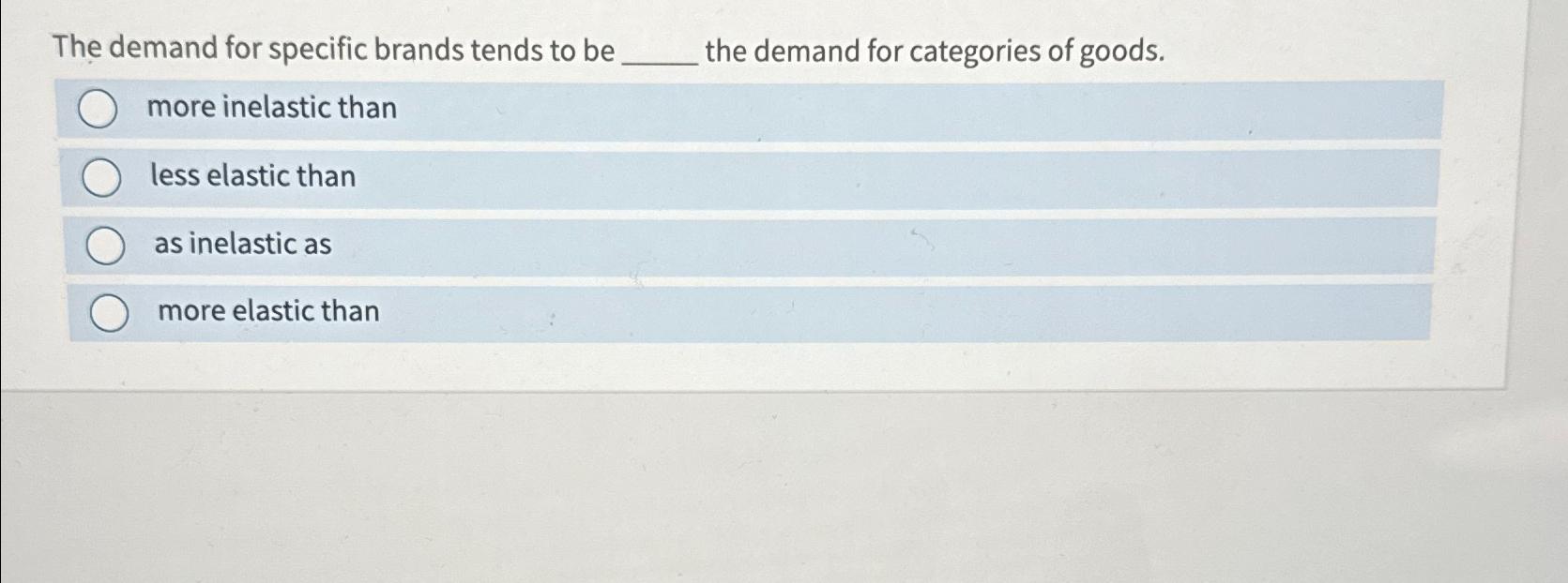 Solved The demand for specific brands tends to be the demand | Chegg.com