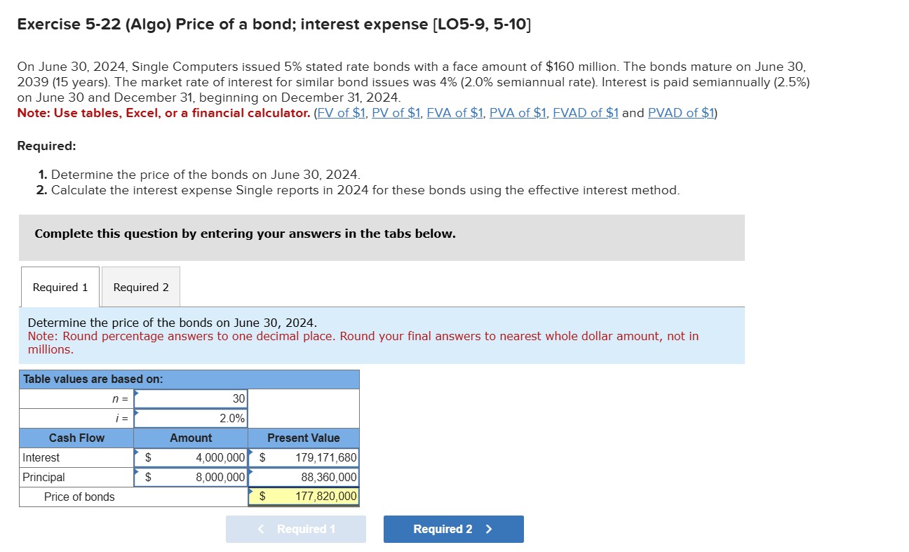 Solved Exercise 5-22 (Algo) ﻿Price of a bond; interest | Chegg.com